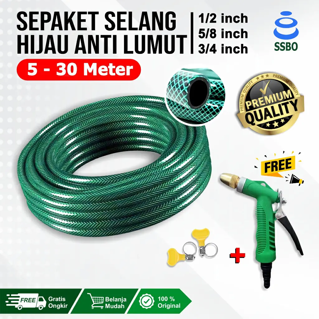 SSBO Sepaket Semprotan Selang Air 10-30 Meter Hijau Anti Lumut Jet ...